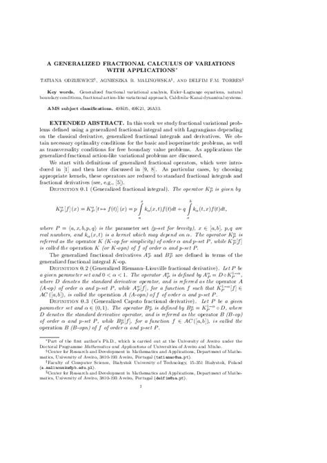 Pdf A Generalized Fractional Calculus Of Variations With Applications