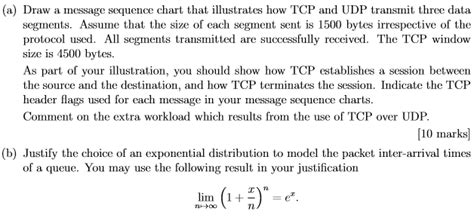 solved draw message sequence chart illustrates tcp udp transmit three data segments assume