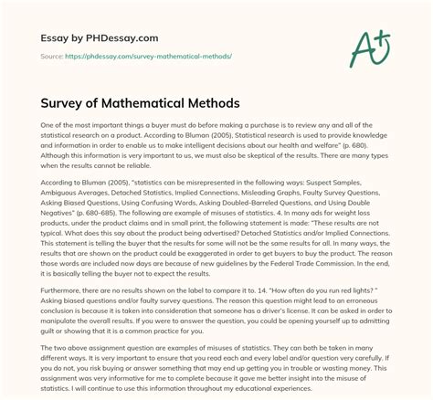 Survey Of Mathematical Methods 400 Words