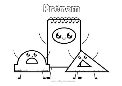Coloriage N°2972 Kawaii Fournitures Scolaires équerre