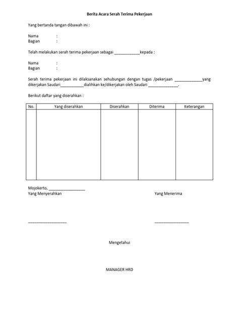 Form Serah Terima Pekerjaan Pdf