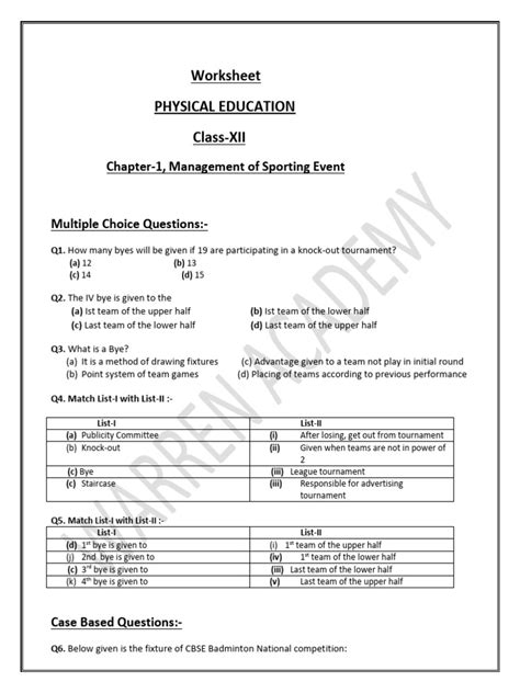Module Ch 1 Xii Pe Pdf Tournament Sports