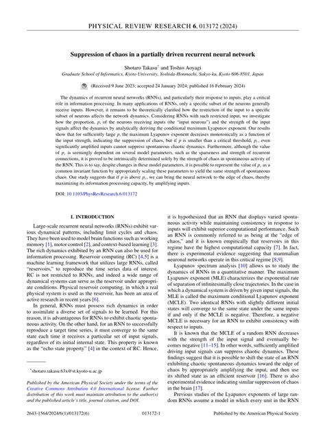 Pdf Suppression Of Chaos In A Partially Driven Recurrent Neural Network