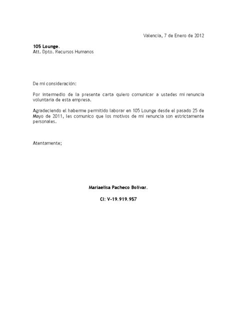 Carta De Renuncia Laboral En Ingles