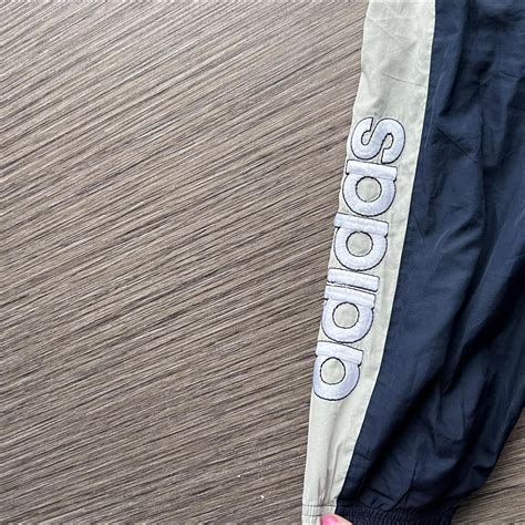 Vintage Adidas Tracksuit Bottoms Navy And Cream Depop