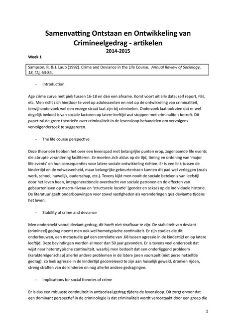 Samenvatting Ontstaan En Ontwikkeling Van Crimineel Gedrag Week 1 5