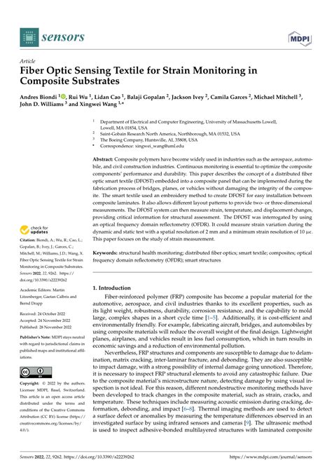 Pdf Fiber Optic Sensing Textile For Strain Monitoring In Composite Substrates
