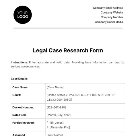 Free Legal Case Research Form Template To Edit Online