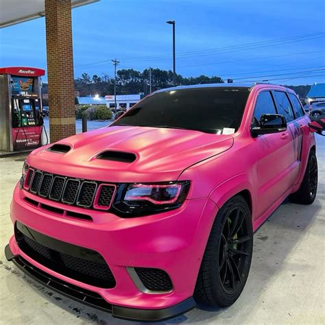 Pretty Pink Jeep At Gas Station