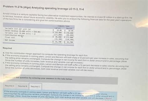 solved problem 11 27a algo analyzing operating leverage lo
