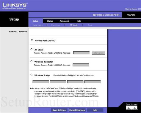 Linksys WAP Gv Screenshot AP Mode