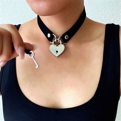 Padlock Choker Collar Necklace Cat Kitty Velvet Leather Etsy