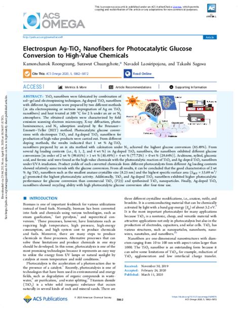 Pdf Electrospun Ag Tio2 Nanofibers For Photocatalytic Glucose Conversion To High Value Chemicals