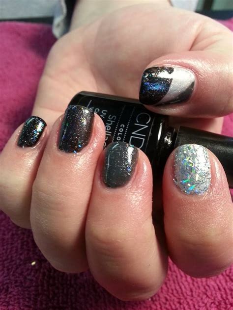 Shellac Grey Ombre Nails With Glitter Shellac Nail Art Shellac