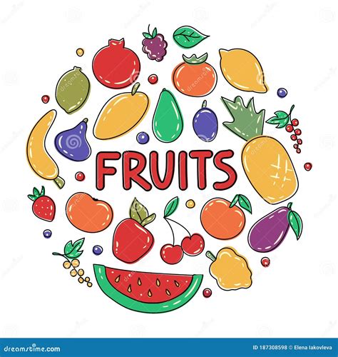 Fruit Circle Composition Round Shape By Various Fruits And Berries Isolated On White Background