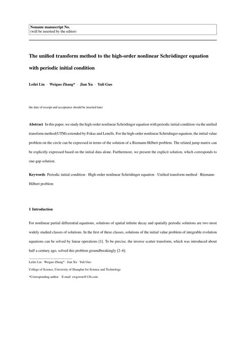 Pdf The Unified Transform Method To The High Order Nonlinear Schrödinger Equation With