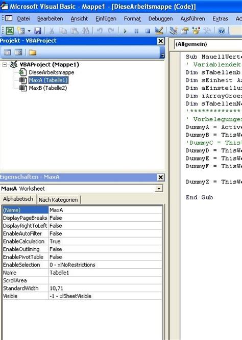 Tabellenname welcher im Excel VBA Editor in Klammer aufgeführt ist