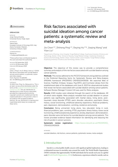 Pdf Risk Factors Associated With Suicidal Ideation Among Cancer Patients A Systematic Review