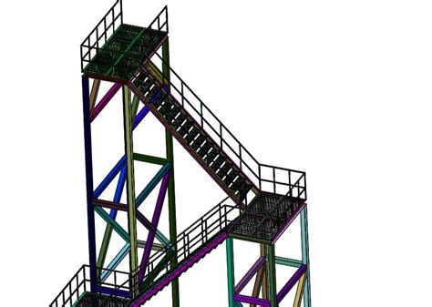 钢结构高空安装的爬梯操作平台 STEP 模型图纸下载 懒石网