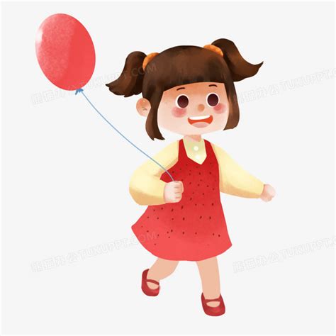 卡通手绘手拿气球的小女孩免抠元素png图片素材下载气球png熊猫办公