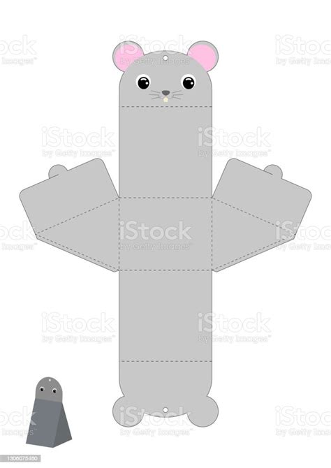 과자 사탕 선물에 대한 파티 호의 상자 마우스 디자인 포장 다이 컷 템플릿 어떤 목적 생일 아기 샤워에 대 한 좋은 절단 및 채점 라인으로 편집 가능한 청사진 레이아웃 0