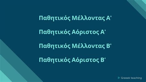 Παθητικός Μέλλοντας Α και Β Παθητικός Αόριστος Α και Β Αρχαία
