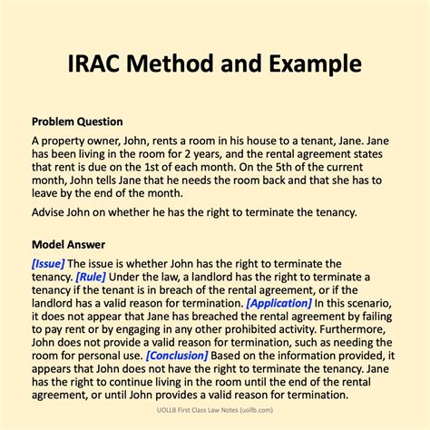 Here Is An Example Of How Irac Is Applied To Answer Problem Questions Uollb First Class Law
