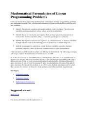 Mathematical Formulation Of Linear Programming Problems Mathematical Formulation Of