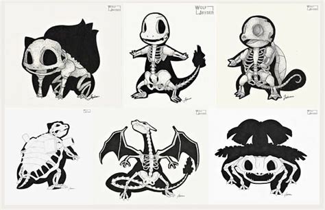 Skeletal Mons Art Prints Etsy Pokemon Tattoo Cute Pokemon Pictures
