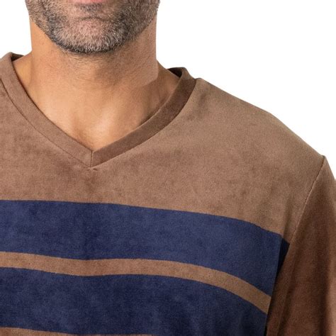 Pyjama Velours Eminence Marine Et Marron Col V Homm And Gars