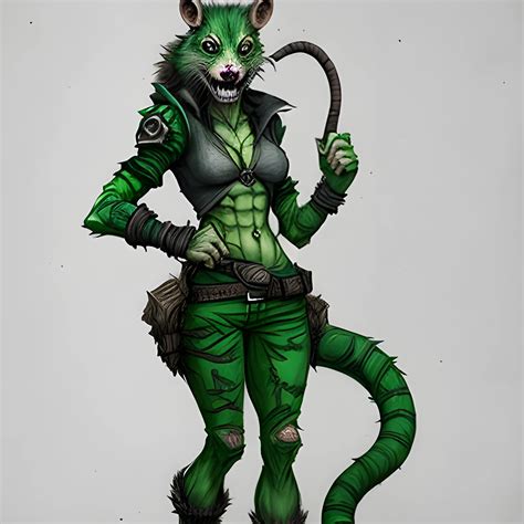 Wererat Female Badass Full Body Color Green C Pencil Sketch Arthub Ai