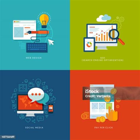 Mengatur Desain Dan Pemasaran Ikon Konsep Desain Datar Untuk Web