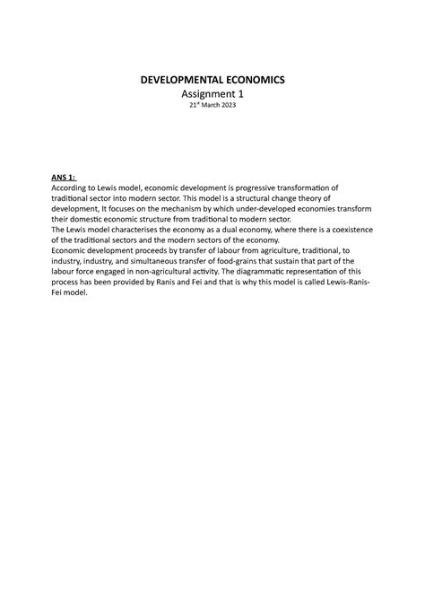 Developmental Economics Assignment 1 Developmental Economics