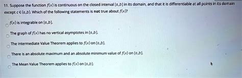 solved 11 suppose the function f x continuous on the closed