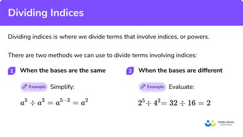 Dividing Indices GCSE Maths Steps Examples Worksheet