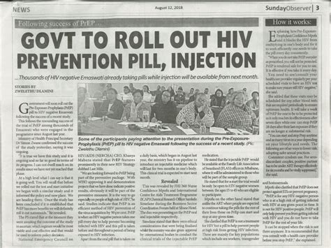 Swazi Sunday Observer Government To Roll Out Hiv Prevention Pill