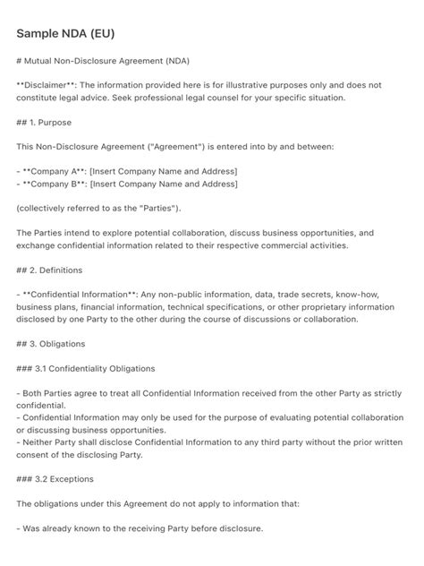 Sample Nda Eu Pdf Non Disclosure Agreement Confidentiality