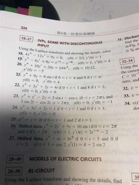 Solved 224 第6章 拉普拉斯轉換 IVPs SOME WITH DISCONTINUOU 31 Chegg