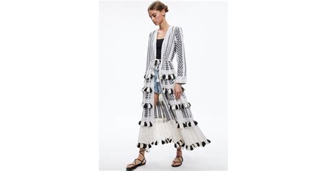 Alice Olivia Talia Drawstring Tiered Tassel Kimono In White Lyst