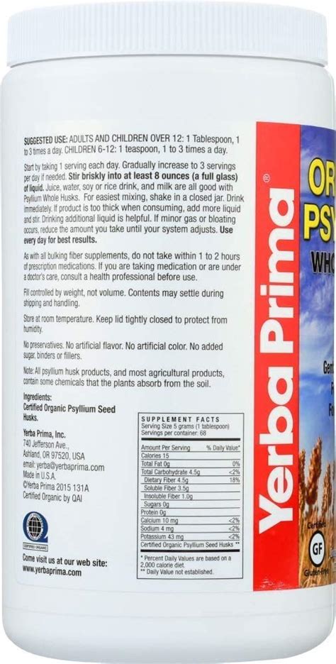 Yerba Prima Organic Psyllium Whole Husks 12 Oz Amaipa Store