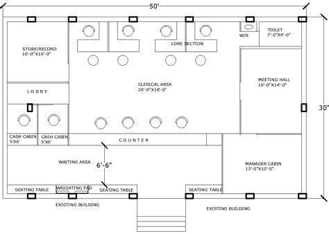 Bank Layout Plan 50ft X 30ft Design Autocad Dwg File