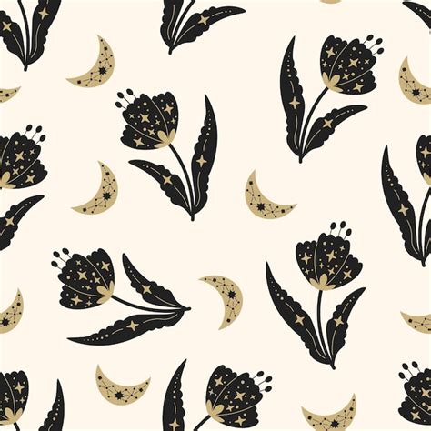 Premium Vector Moon Flower Seamless Pattern