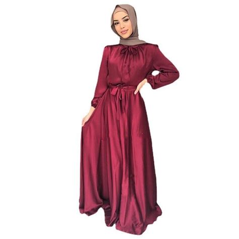 Eid Satin Women Elegant Maxi Dress Ramadan Muslim Kaftan Hijab Abaya