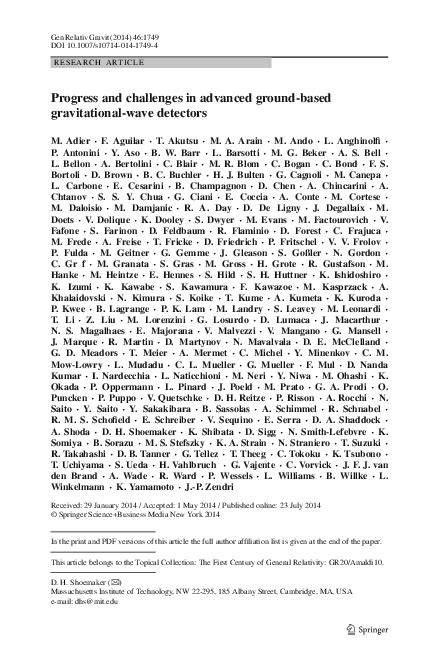 Pdf Progress And Challenges In Advanced Ground Based Gravitational