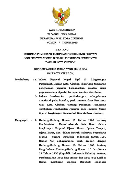 Peraturan Walikota Cirebon No 7 Tahun 2019 Tentang Pedoman Pemberian