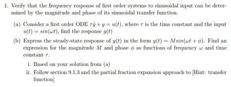 Solved Verify That The Frequency Response Of First Order Chegg