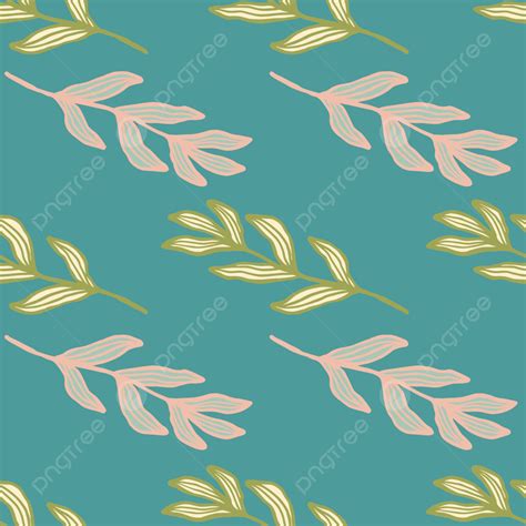 Beautiful Branch With Leaves Seamless Pattern On Green Background With Fabric Backdrop