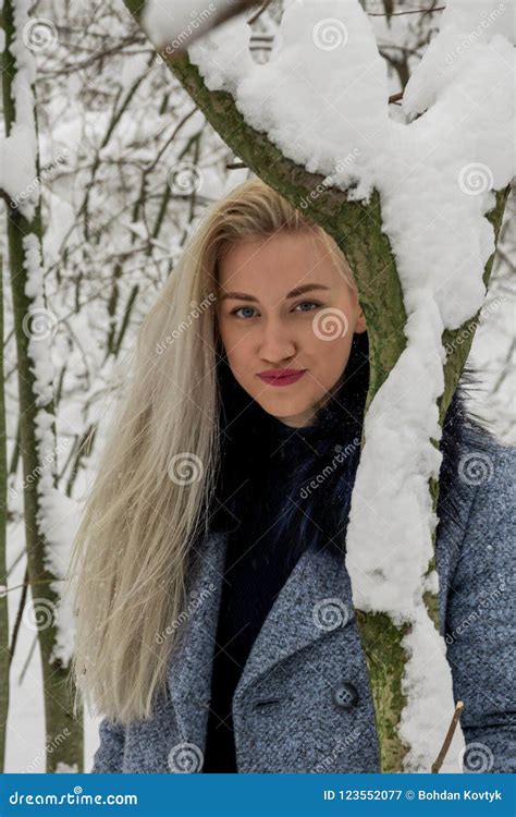 Blonde In The Winter Forest Stock Image Image Of People Pretty