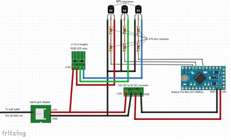 RGB LED Strip Controlled By Arduino Pro Mini And Powered By V Wall Adapter General Guidance