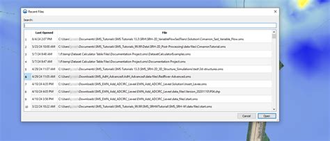 Making Use Of Recent Files In Sms Aquaveo And Water Resources Engineering News